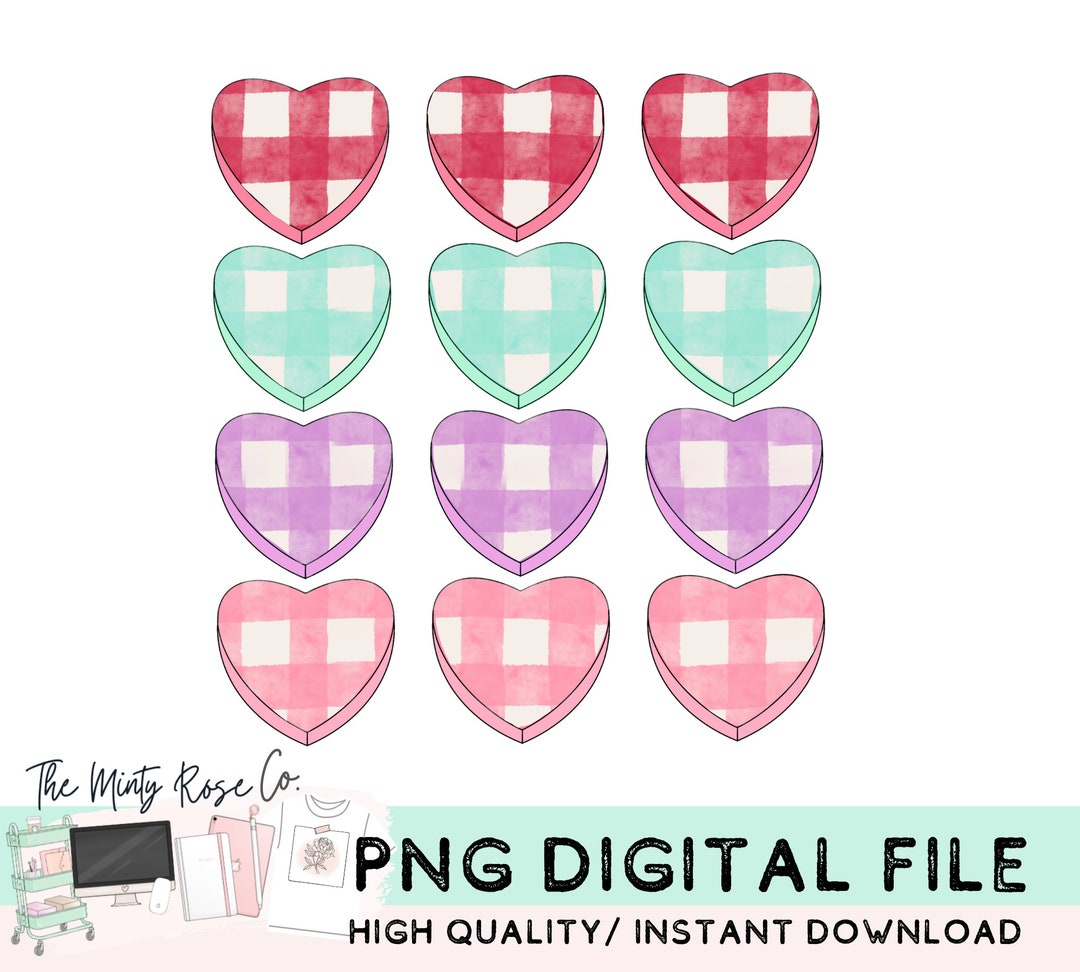 Candy Hearts Png, Blank DIY Convo Hearts, Buffalo Plaid Hearts ...