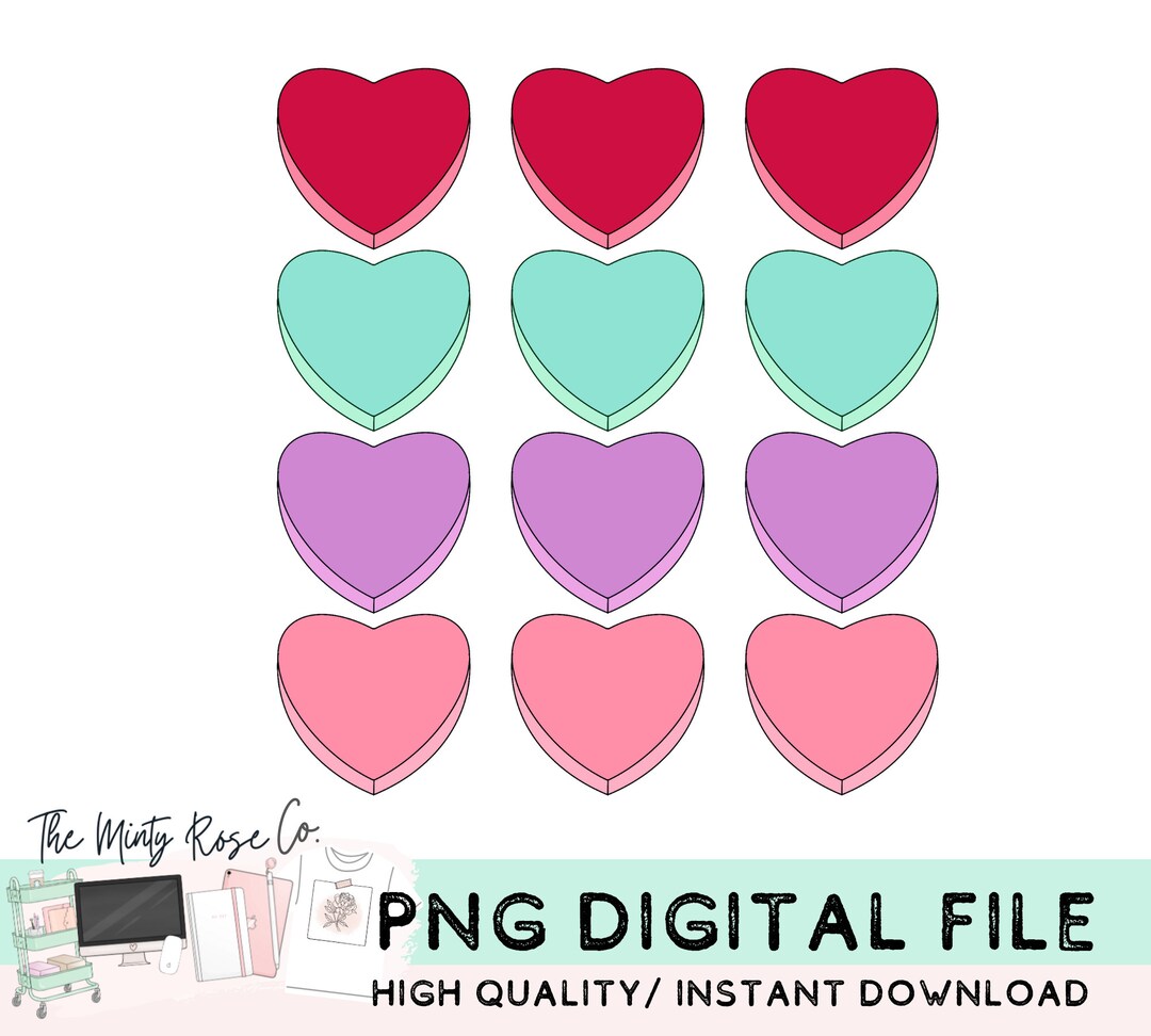 Candy Hearts Png, Blank Add Your Own Text, Valentine's Day Sublimation ...