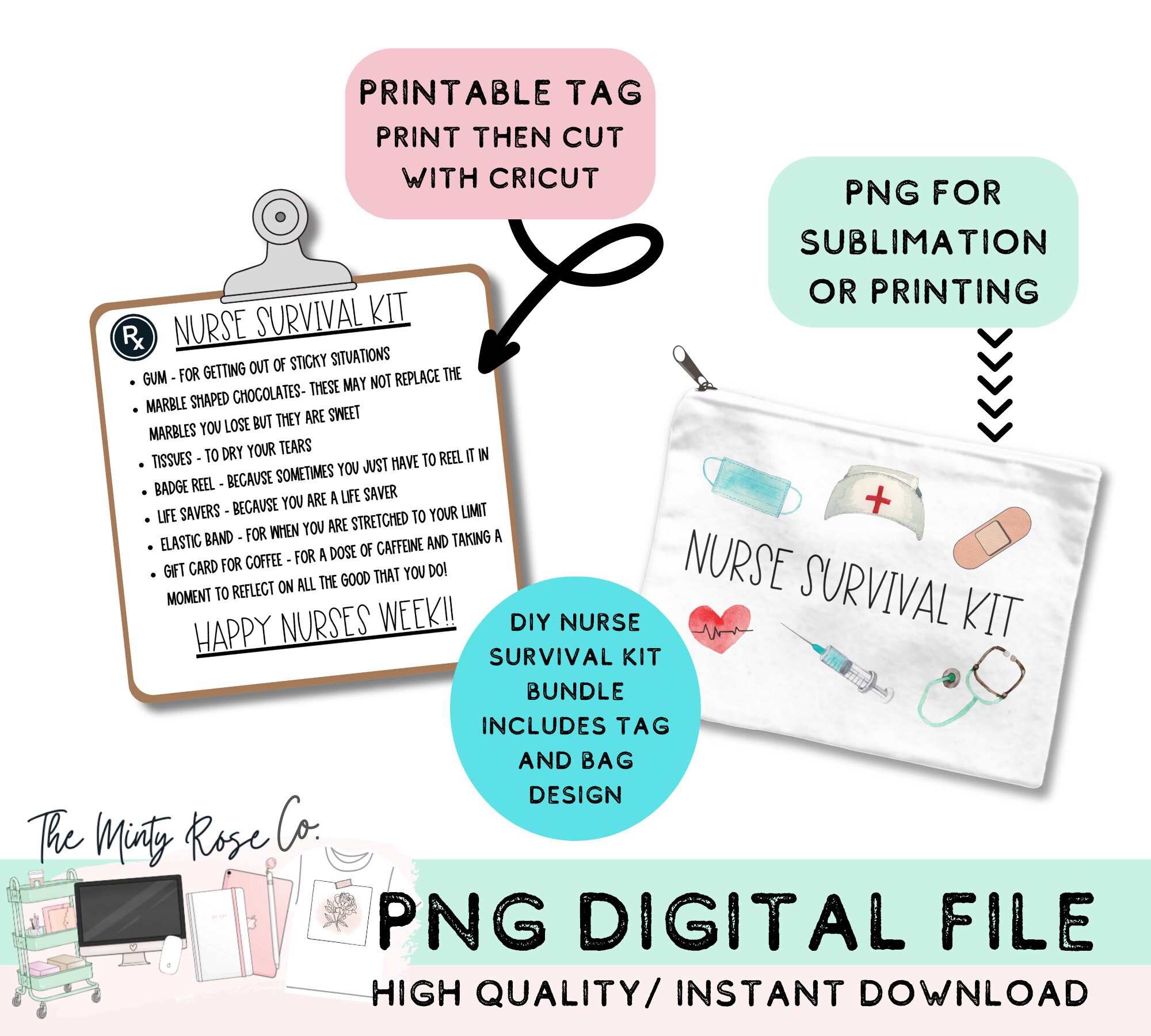 Nurse Week, Nurse Survival Kit, Printable, Print Then Cut File ...