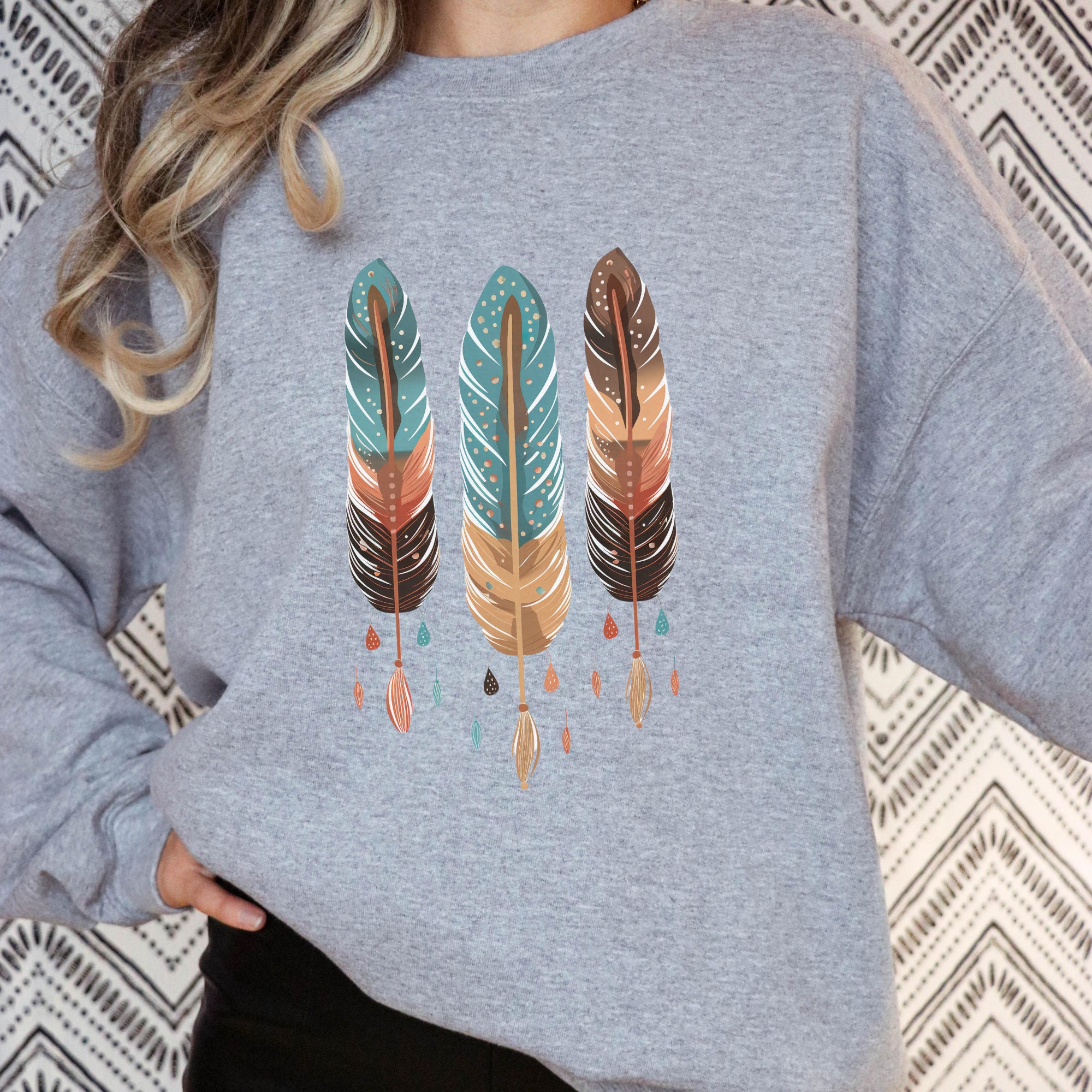 Boho Feather Sweatshirt, Cottagecore Oversized Sweater - Etsy