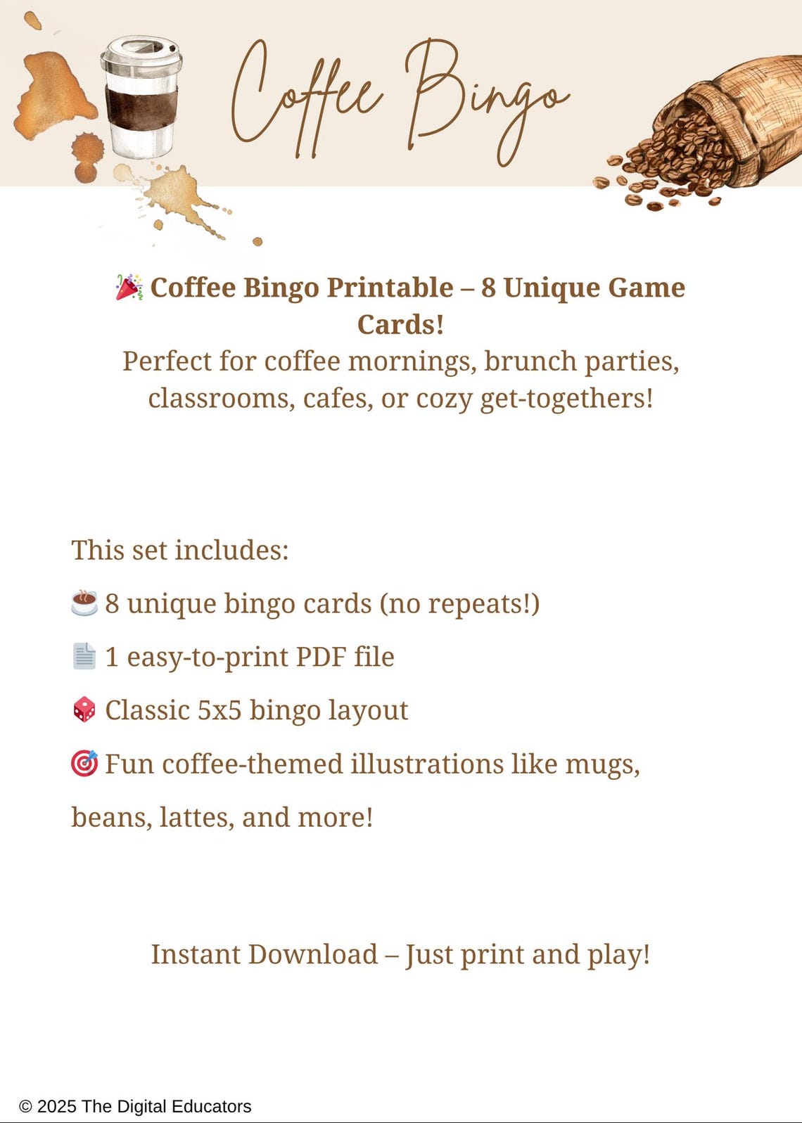 Coffee Bingo Party Game Printable - Etsy