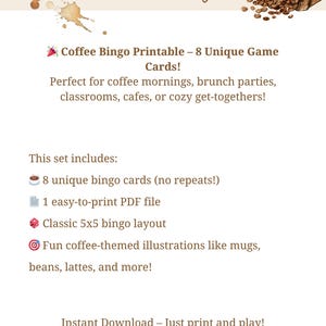 Coffee Bingo Party Game Printable - Etsy