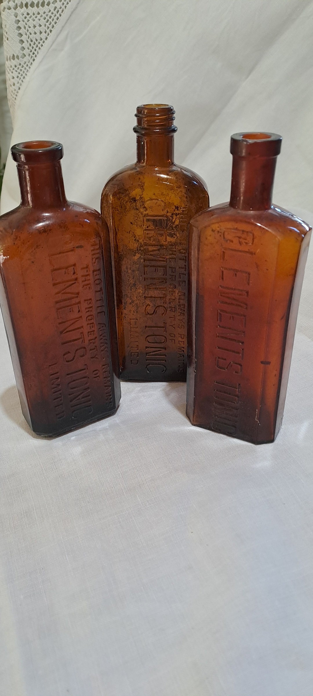 Vintage Clements Tonic Bottles X 3 Australian Chemist Apothecary Amber ...