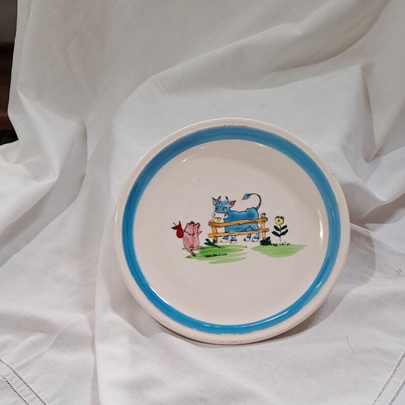 Vintage Farmyard Blue and White Child's Plate - Etsy