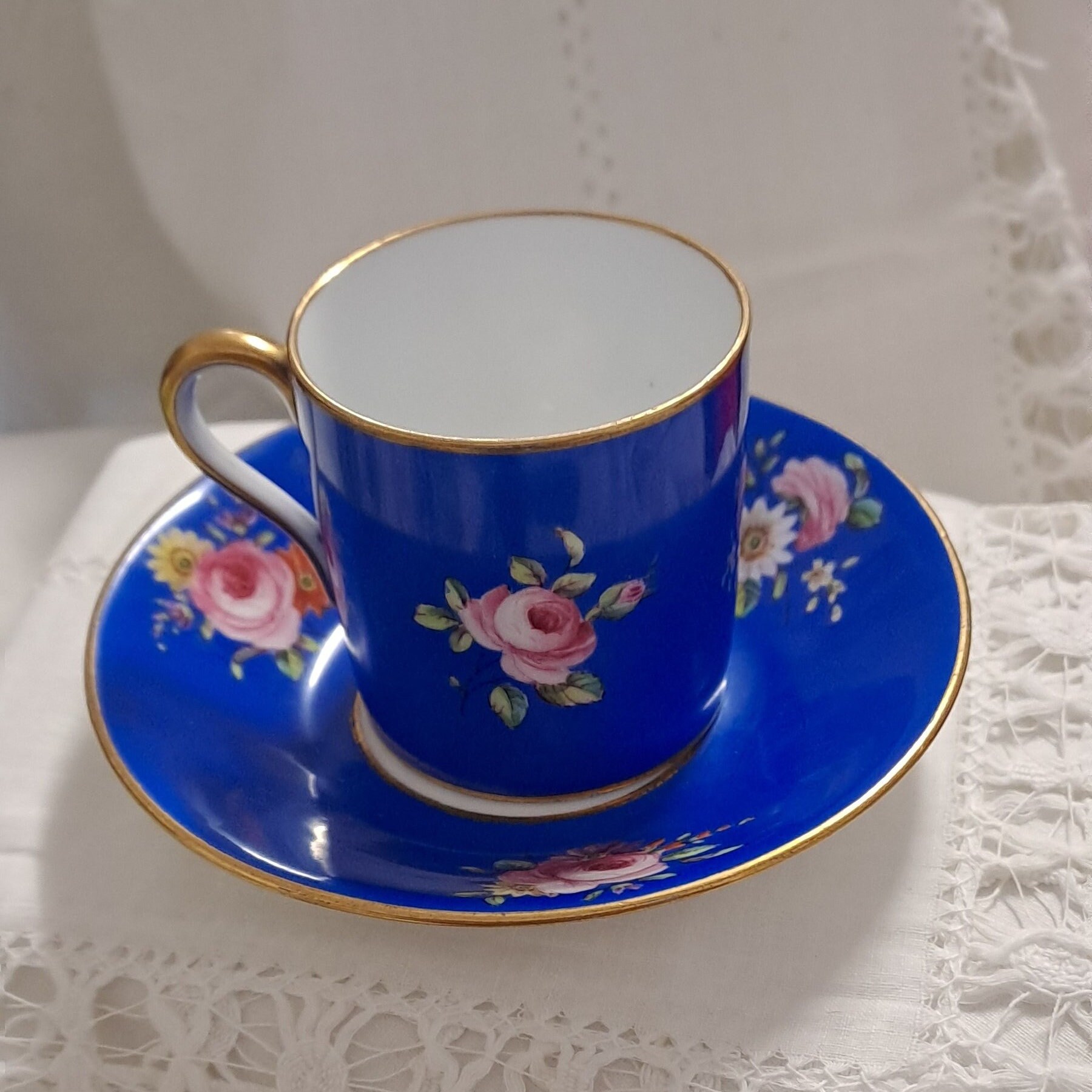 Vintage Royal Blue and Floral Spode Demitasse Teacup and Saucer ...