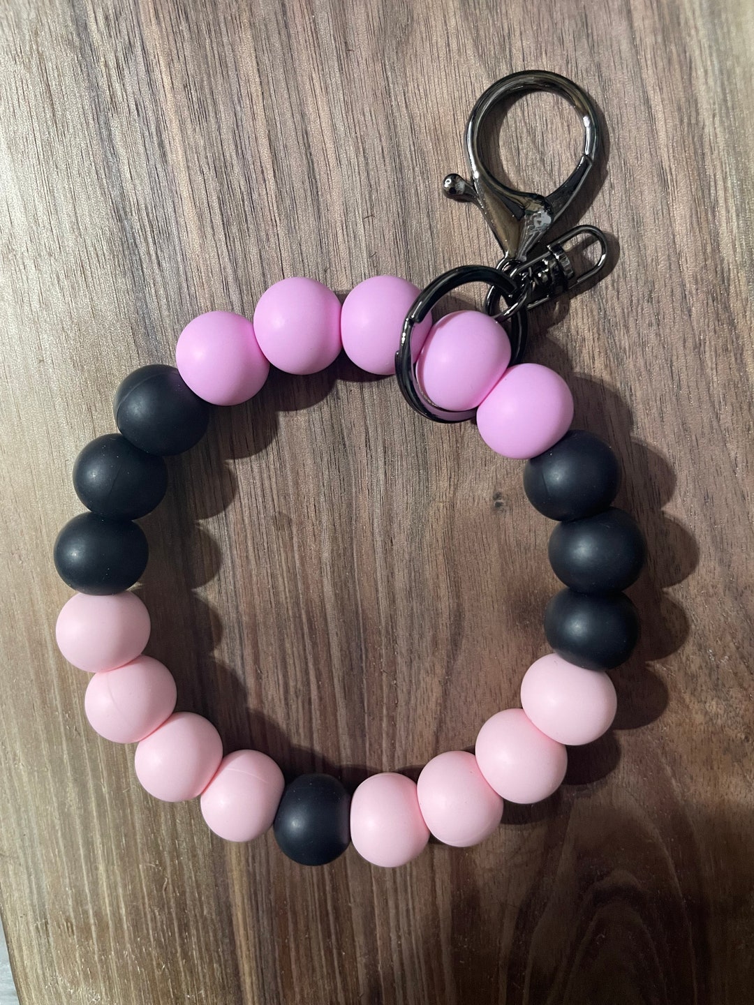 Silicone Wristlet Keychain, Black and Pink Silicone Wristlet Keychain ...