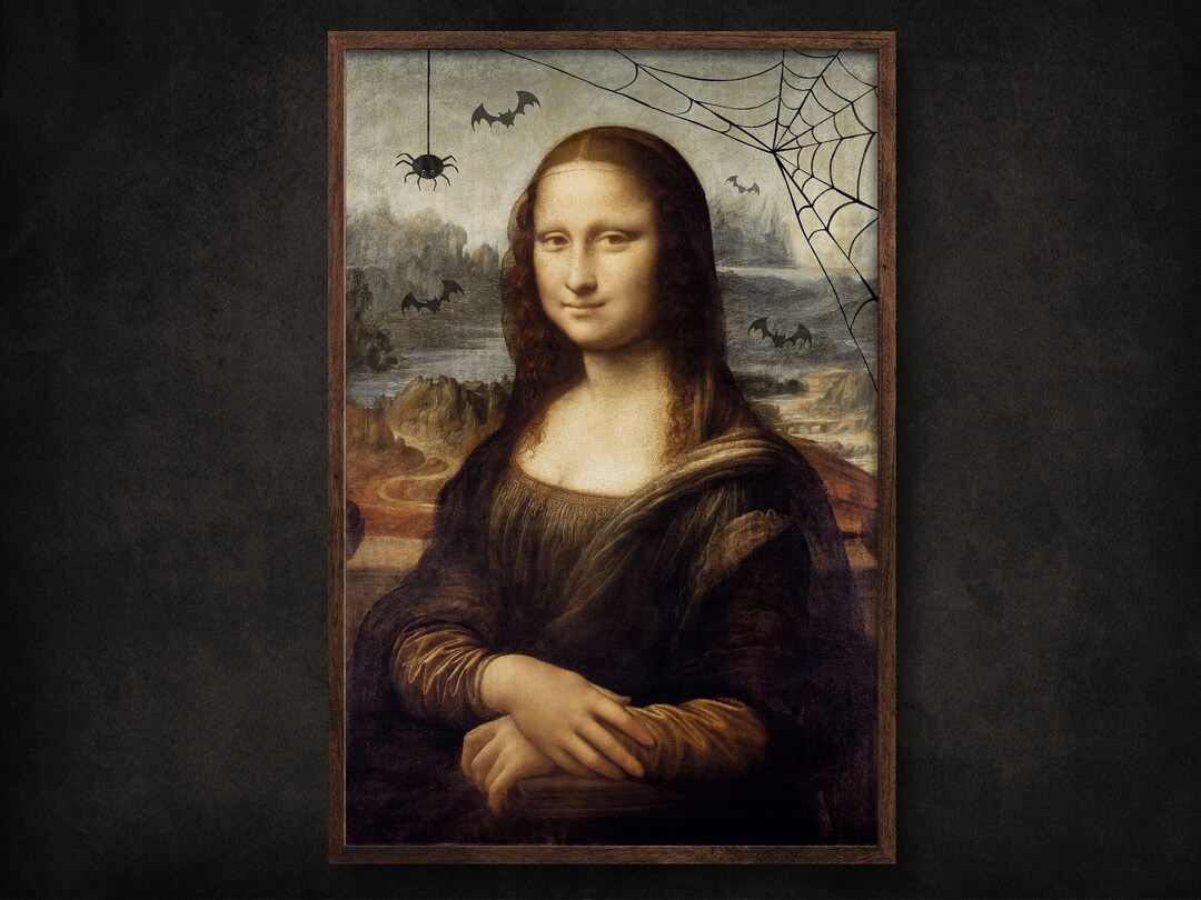 Halloween Mona Lisa With Spider and Bats, Vintage Poster, Famous Art ...