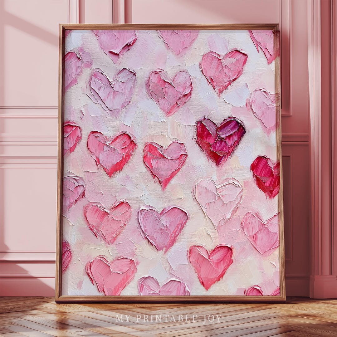 Printable Heart Painting Pattern - Romantic Wall Art, Cute Pink Decor ...