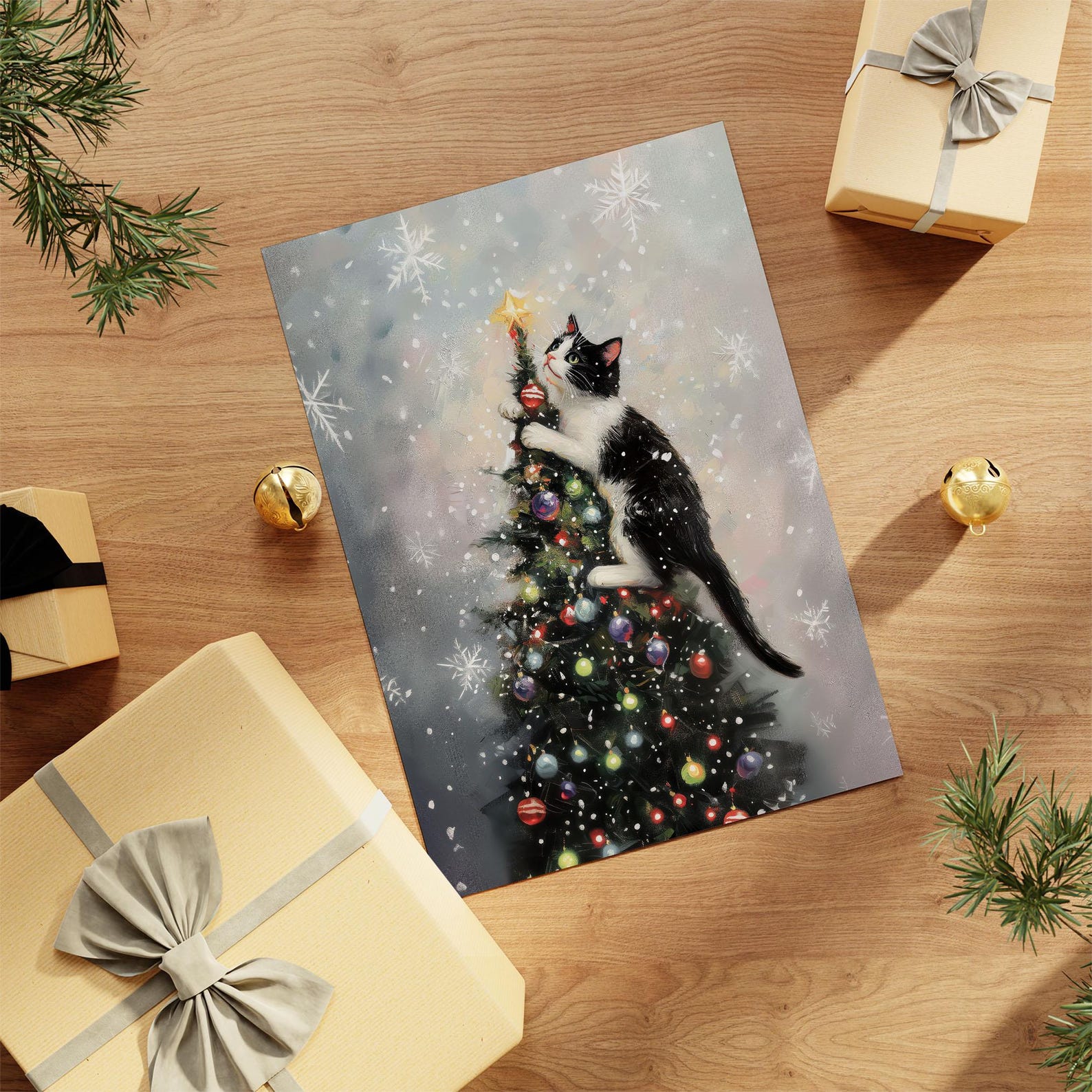 Christmas Cat Wall Art Funny Holiday Decor Digital Download Cute Cat ...