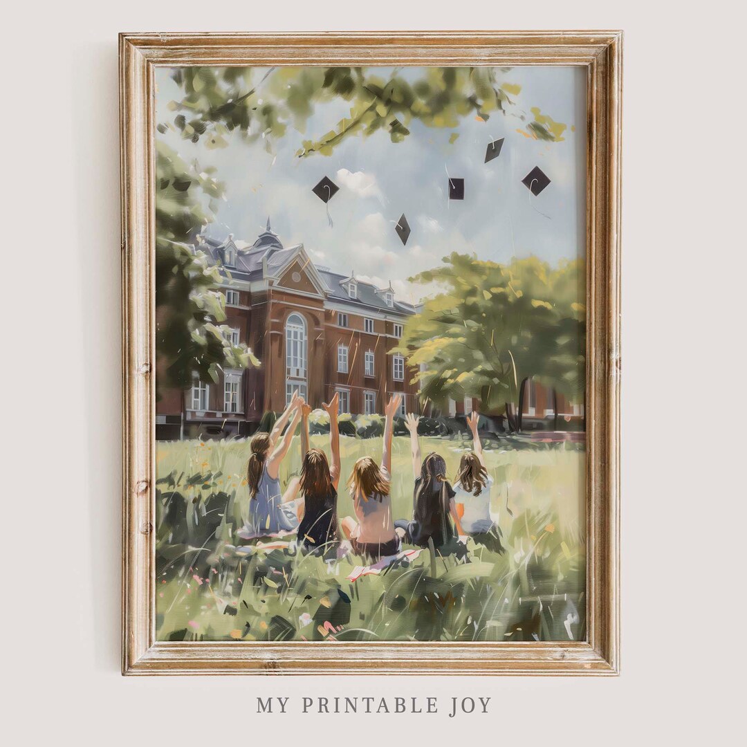 Graduation Hat Printable Wall Art, End of High School Vintage Painting ...