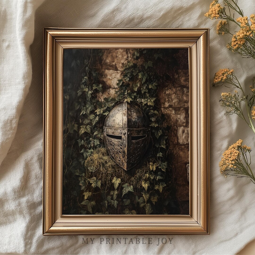 Knight’s Armor Overgrown With Vines - Gothic Warrior Helmet Wall Art ...