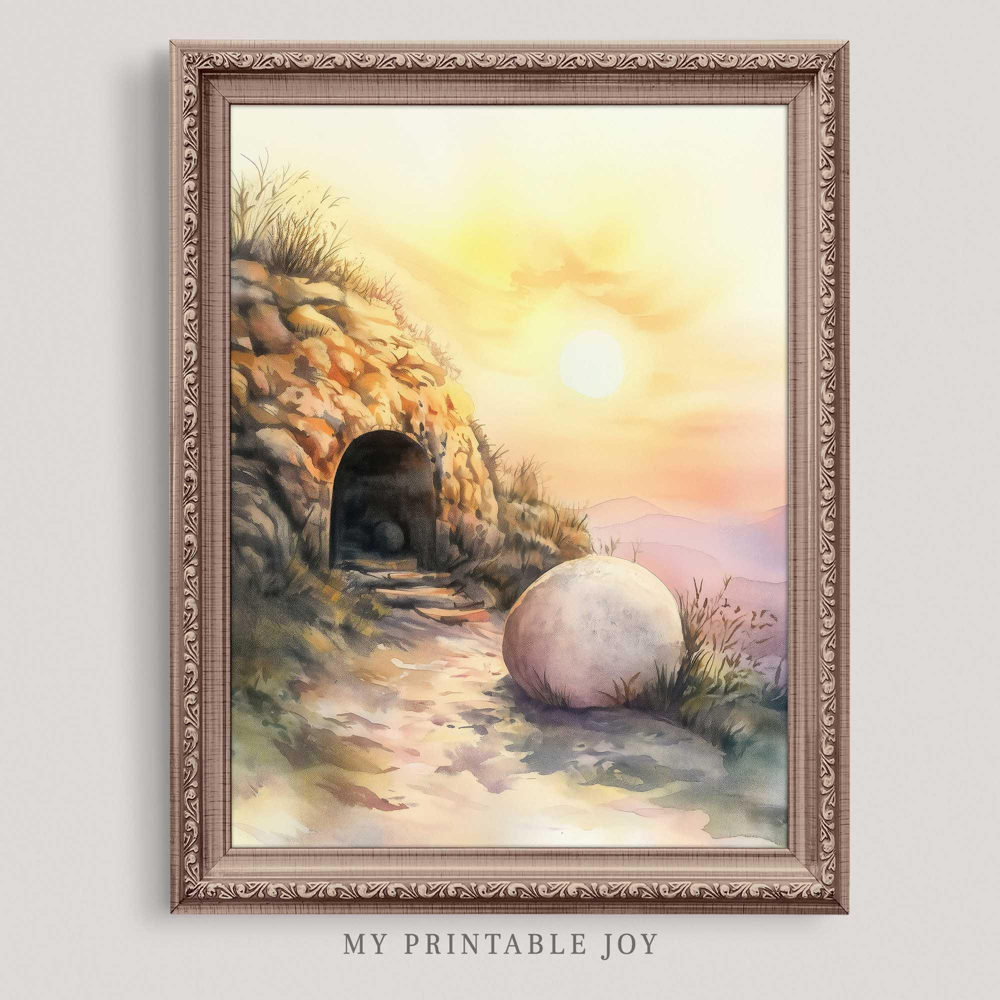 Empty Tomb Glowing Sun Art Christian Easter Print Jesus Christ ...