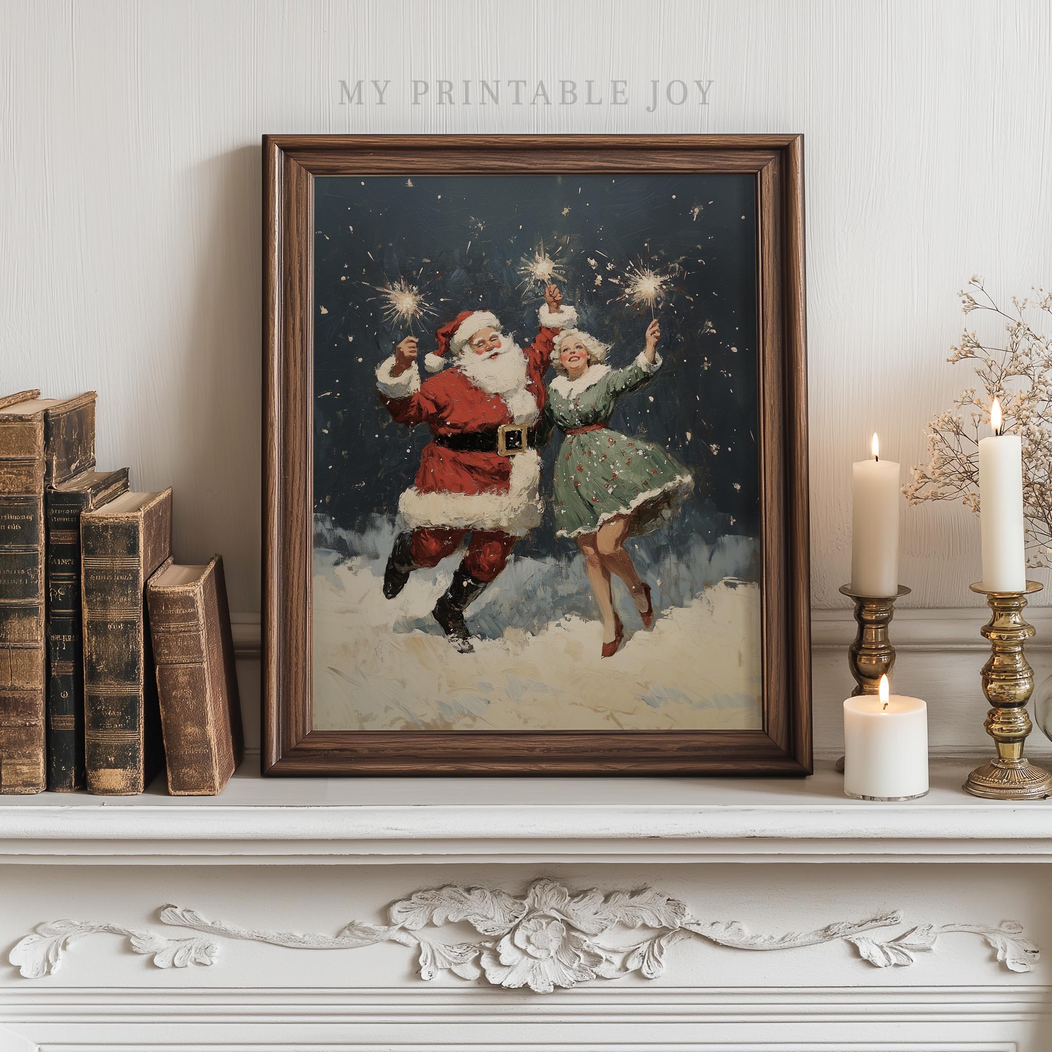 Vintage Dancing Santa and Mrs. Claus - Festive Christmas Illustration ...