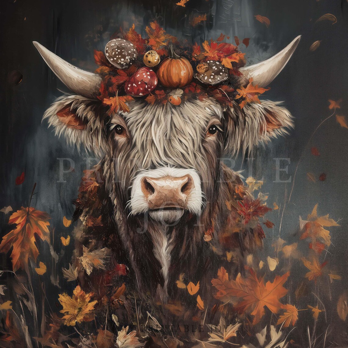 Highland Cow Fall Painting | Farmhouse Decor | Vintage Printable Wall ...
