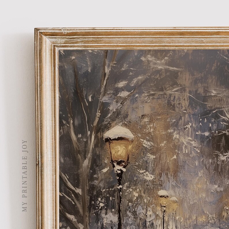 Vintage Winter Couple in Snowy Park - Romantic Wall Art, Moody Winter ...