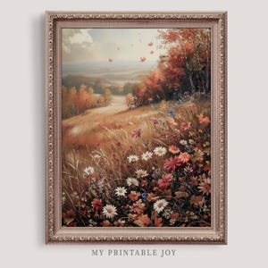 Fall Wildflower Meadow Art Print Autumn Landscape Painting Rustic Wall ...