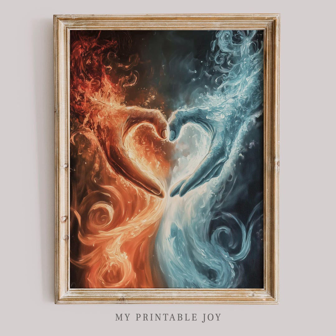 Fire and Water Hands Wall Art Print Digital Download Fantasy Elemental ...