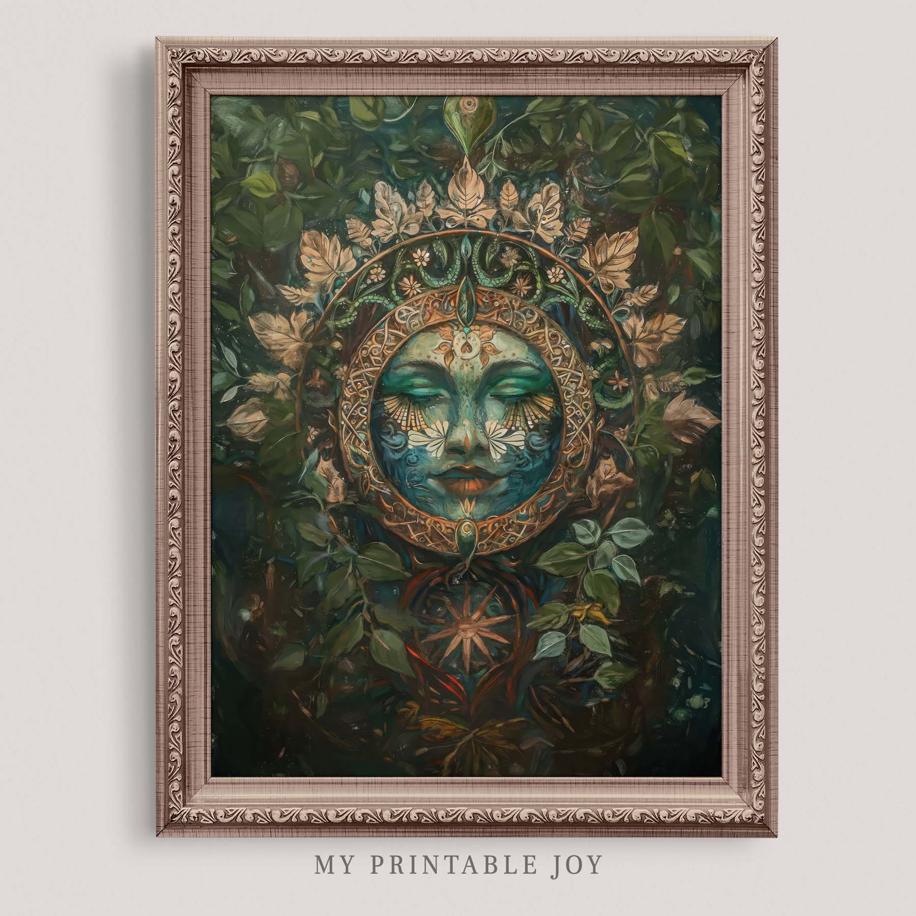 Printable Goddess Greenery Painting Witch Art Abstract Mandala Art ...