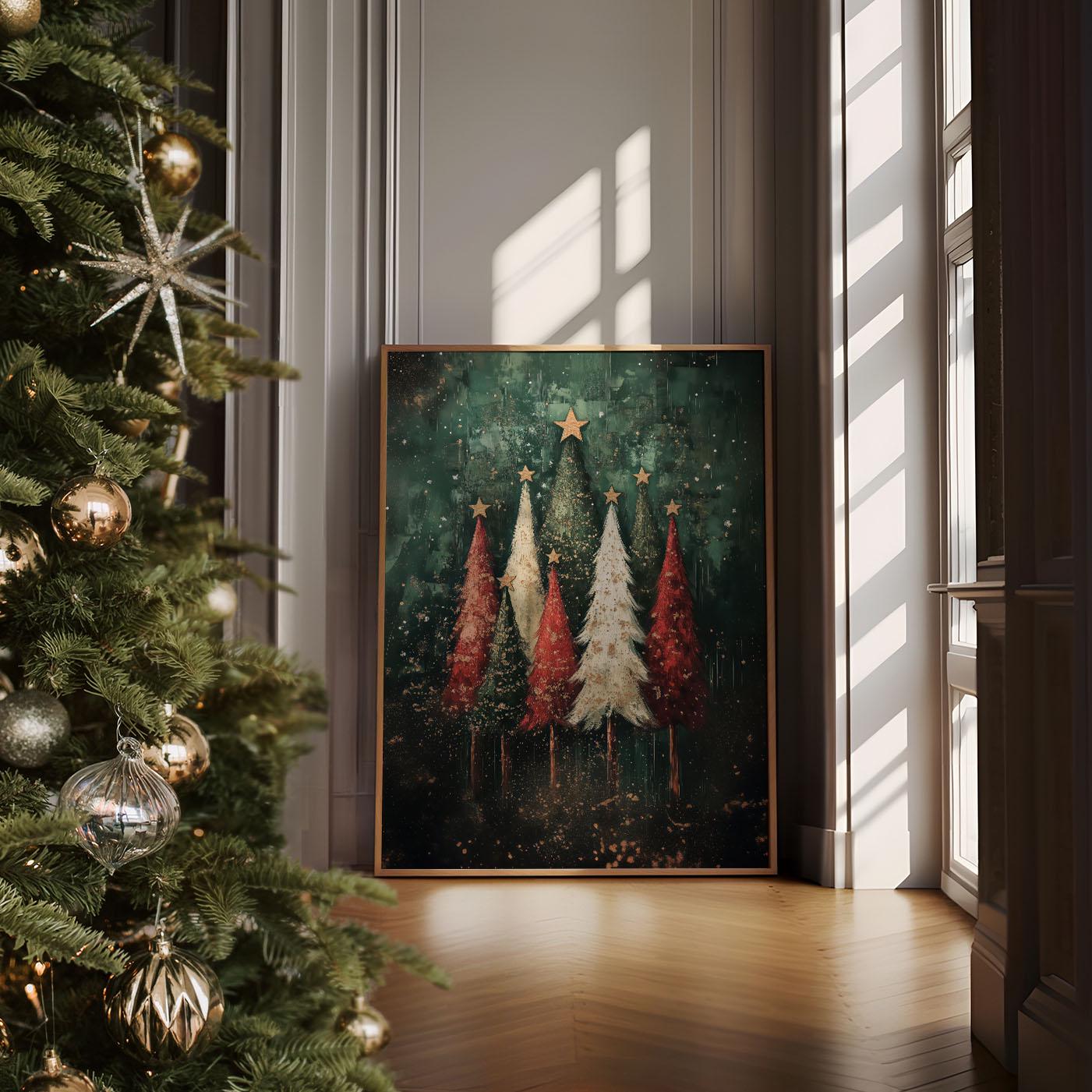 Christmas Trees Wall Art Digital Download Festive Red and Green Decor ...