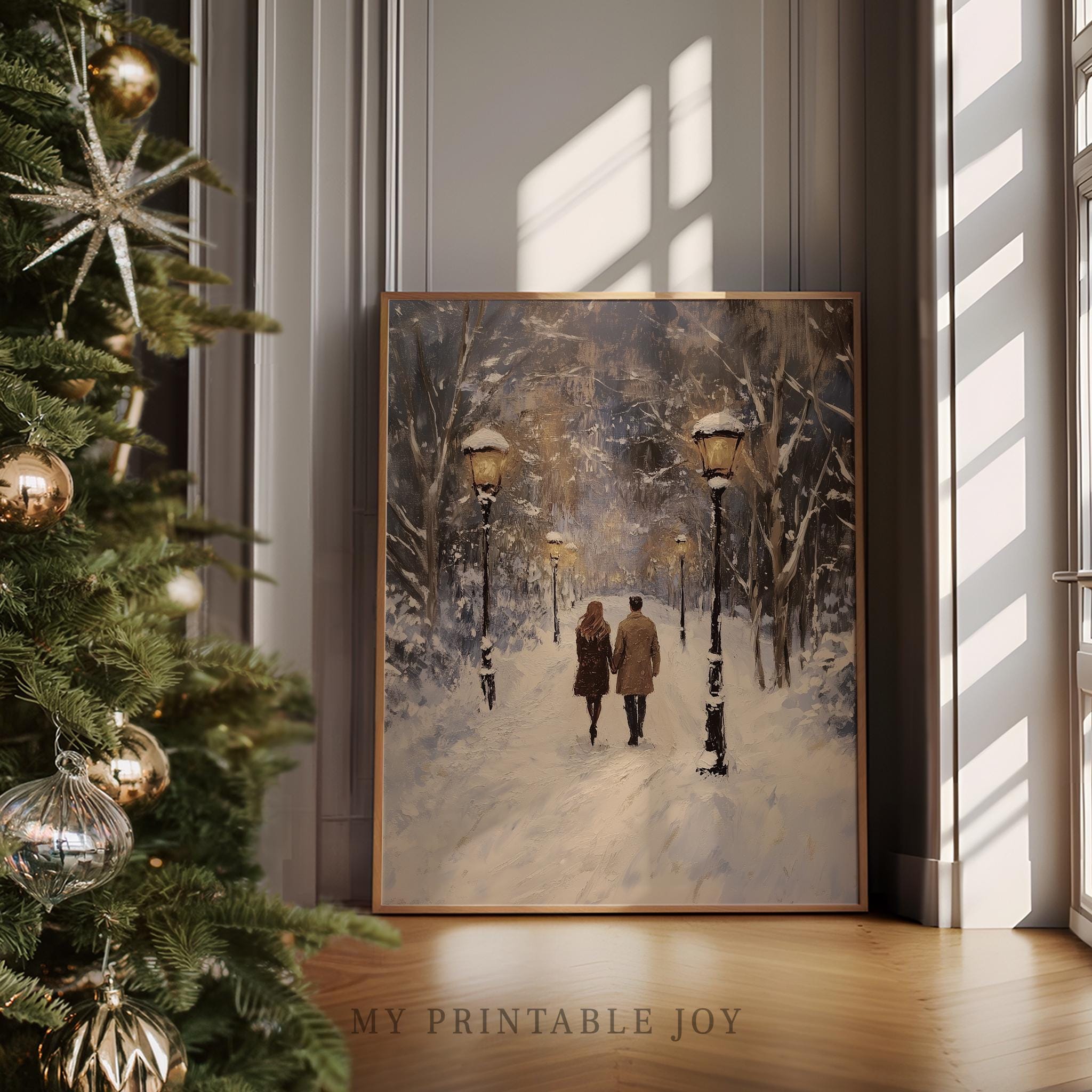 Vintage Winter Couple in Snowy Park - Romantic Wall Art, Moody Winter ...