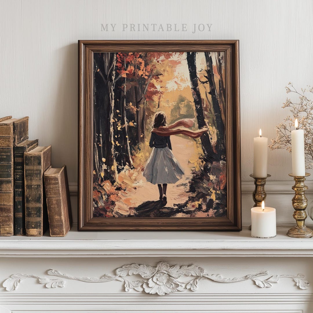 Fall Woodland Stroll - Printable Vintage Style Art of Young Girl ...