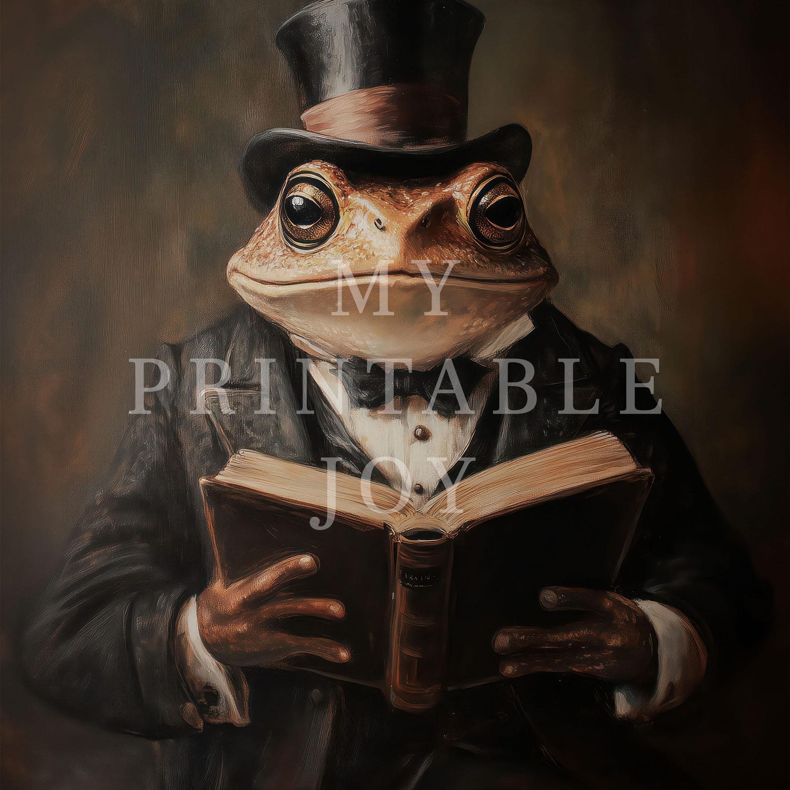 Frog Reading Wall Art Print Vintage Portrait Whimsical Animal Decor ...