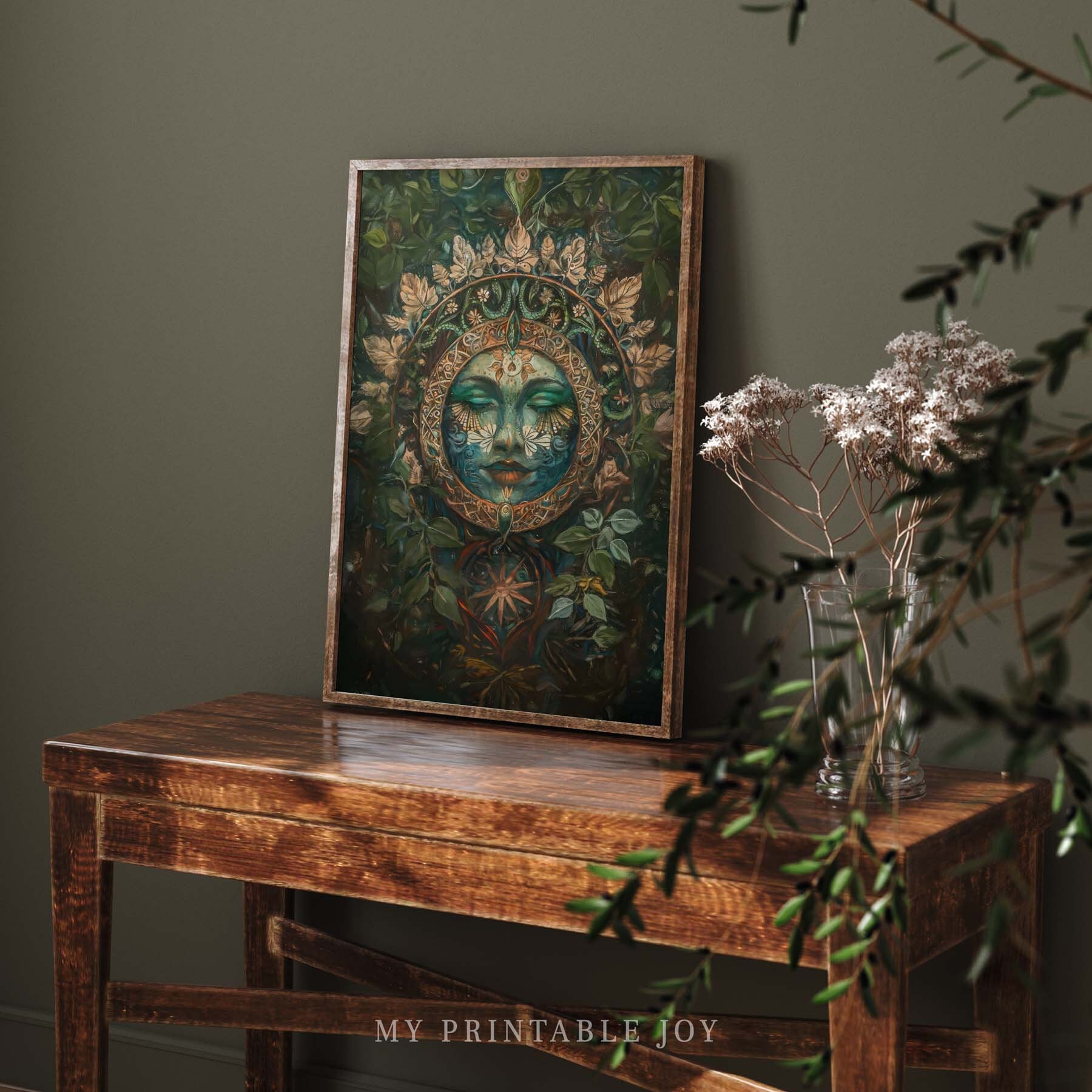 Printable Goddess Greenery Painting Witch Art Abstract Mandala Art ...