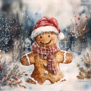 Vintage Gingerbread Man Rustic Christmas Wall Art Santa Hat Winter ...