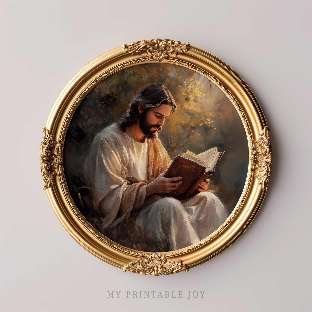 Jesus Reading Bible Christian Printable Vintage Wall Art Spiritual ...
