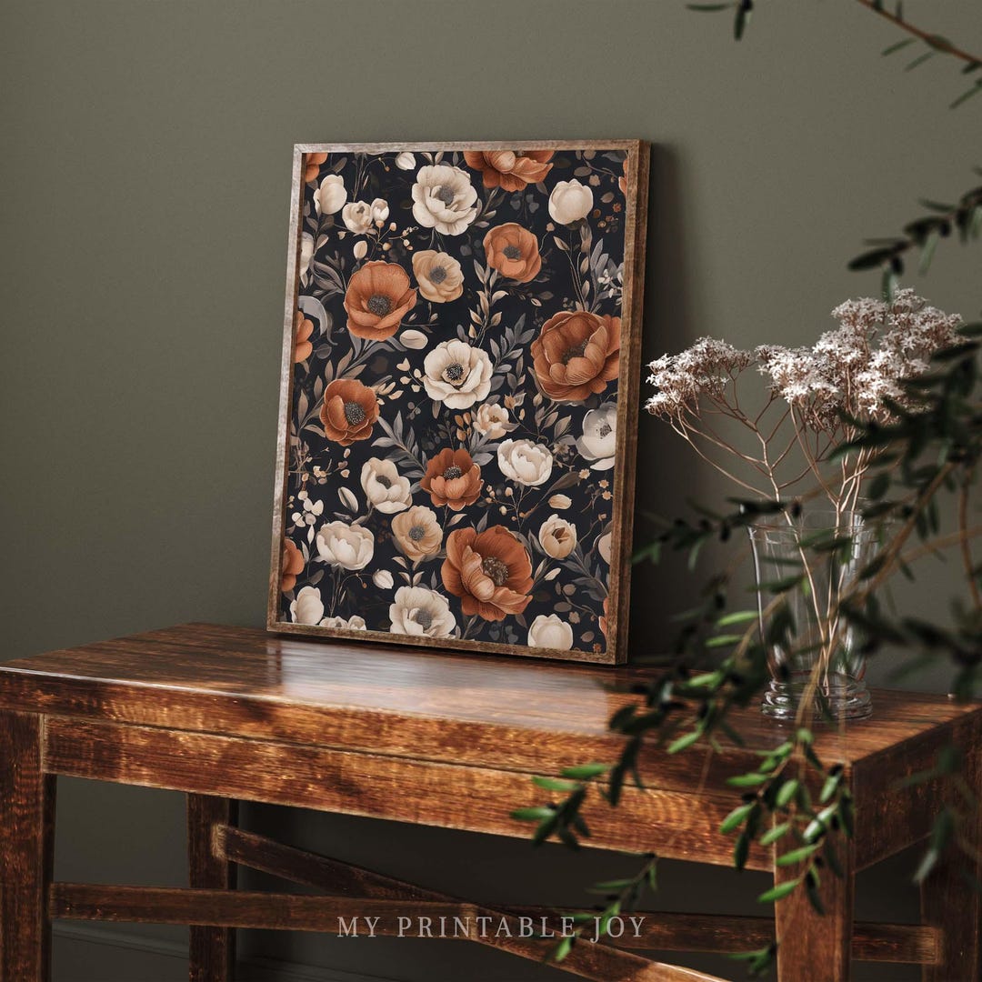 Boho Floral Pattern Printable Wall Art Vintage Flower Illustration ...