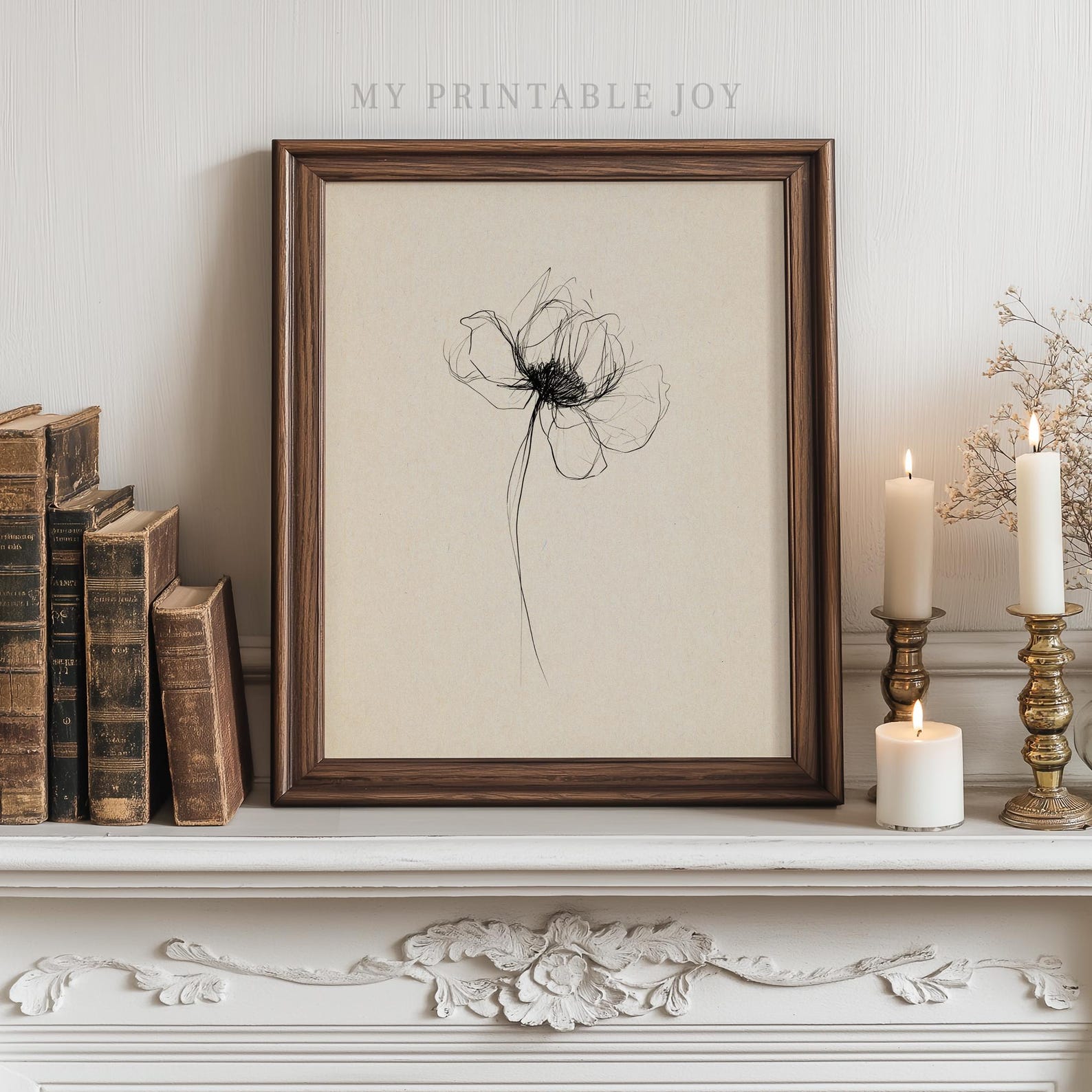 Poppy Botanical Drawing – Rustic Ink Sketch Printable Wall Art ...