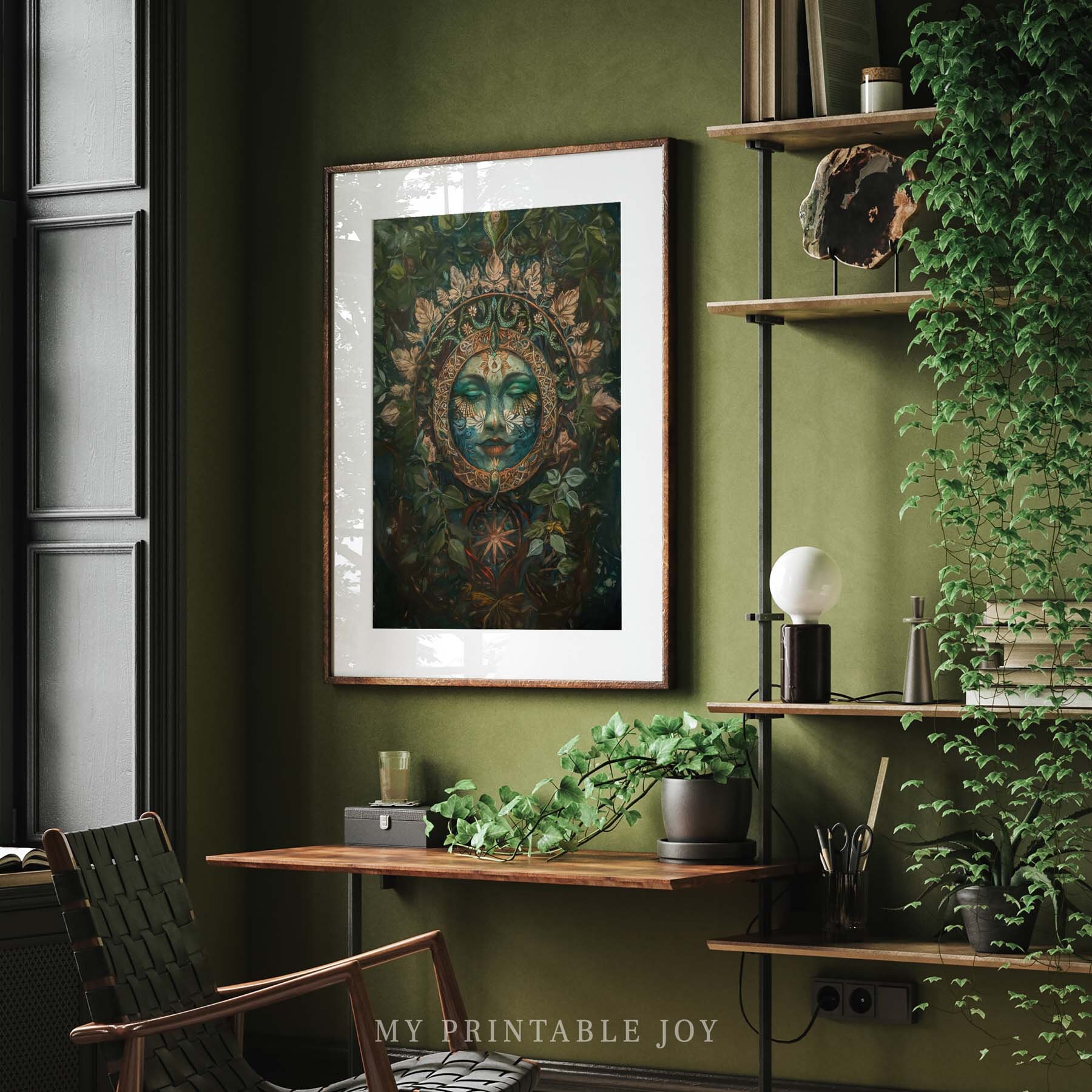 Printable Goddess Greenery Painting Witch Art Abstract Mandala Art ...