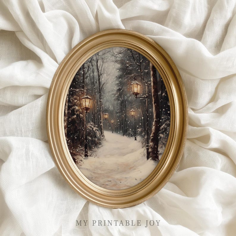 Moody Printable Snow-covered Forest Path Art - Tranquil Vintage Winter ...