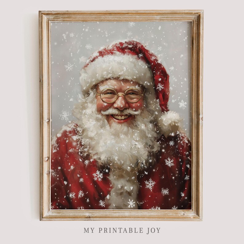 Santa Claus Portrait Snowy Christmas Art Rustic Digital Download ...