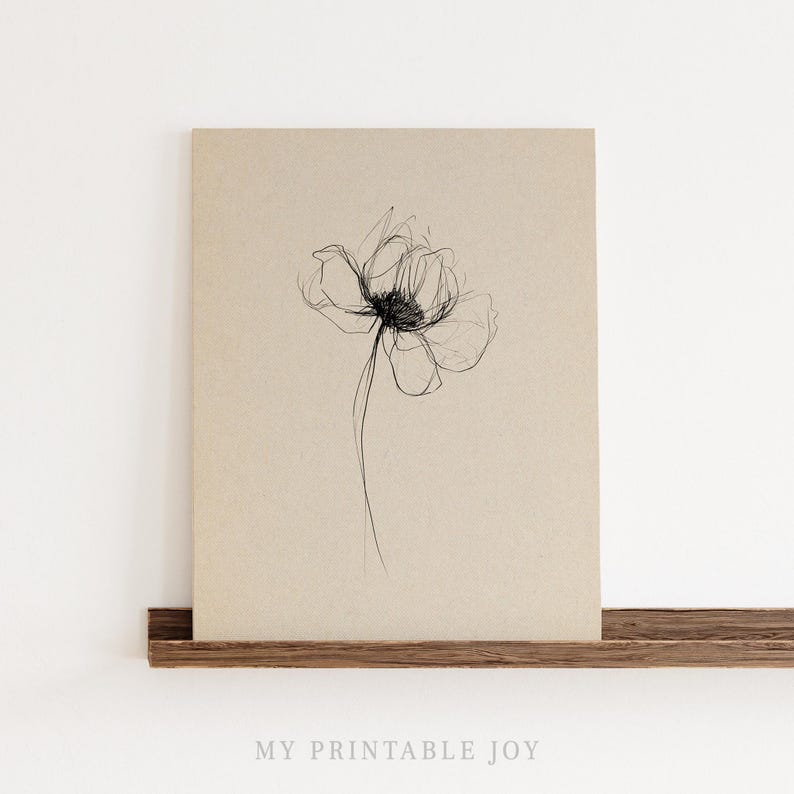 Poppy Botanical Drawing – Rustic Ink Sketch Printable Wall Art ...