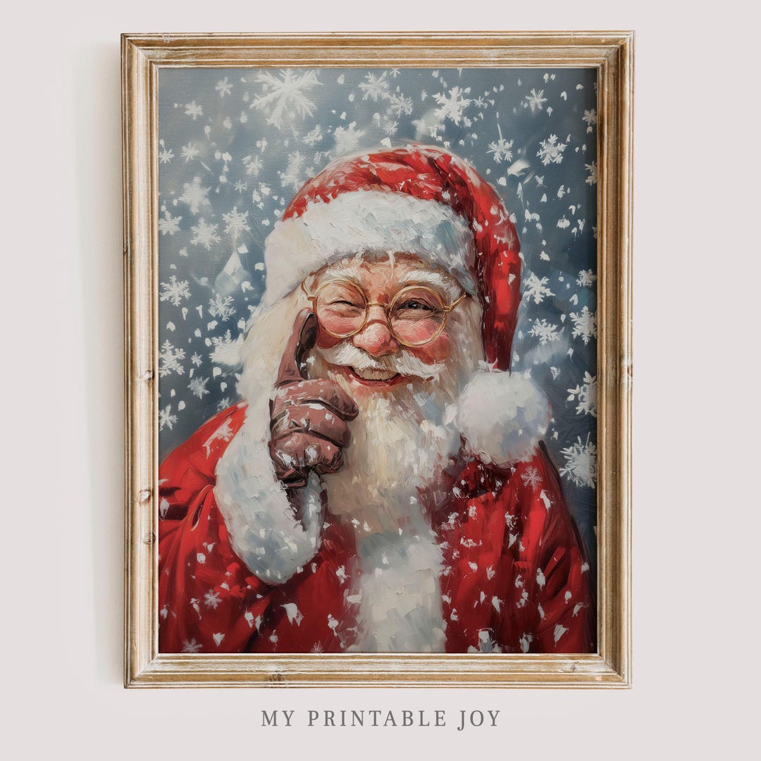 Santa Claus Winking Snowy Christmas Art Festive Holiday Wall Decor ...