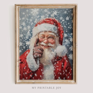 Santa Claus Winking Snowy Christmas Art Festive Holiday Wall Decor ...