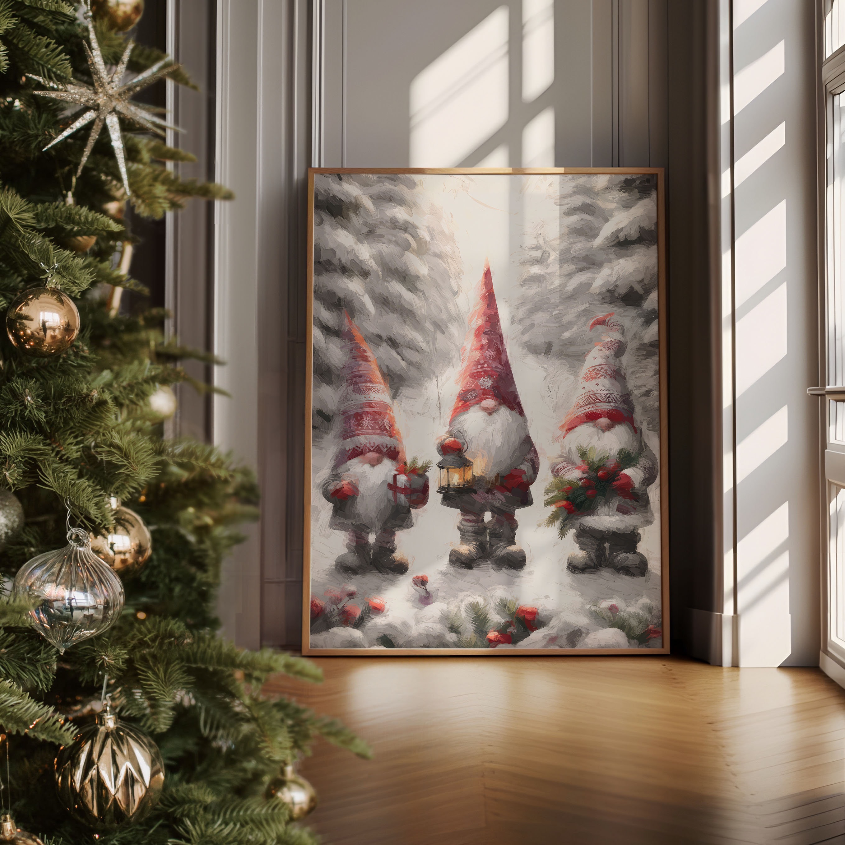 Christmas Gnomes Vintage Printable Wall Art Farmhouse Winter Decor ...