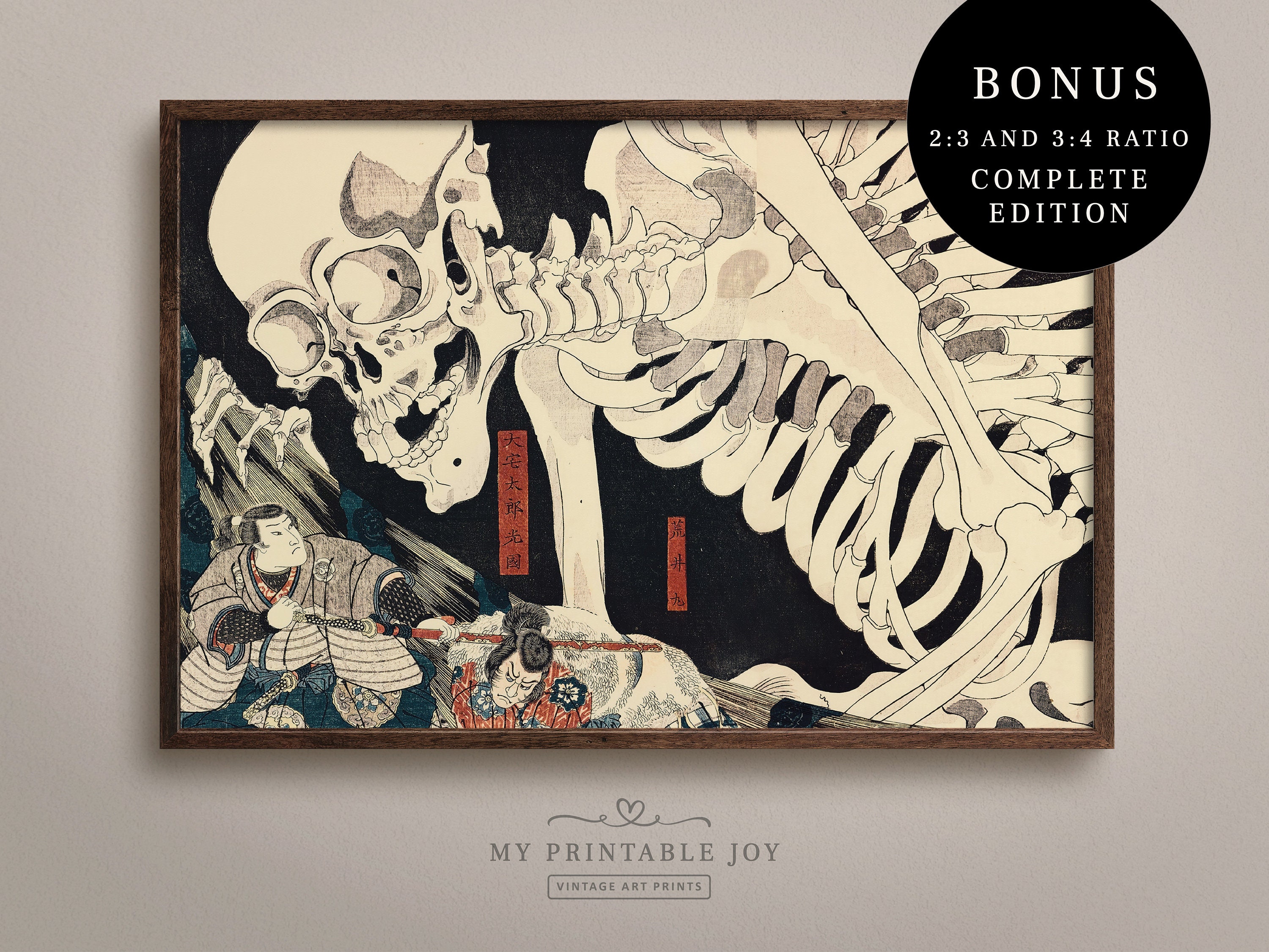 Set of 3 Ukiyo-e Skeleton by Utagawa Takiyasha | Japanese Tryptic Wall ...