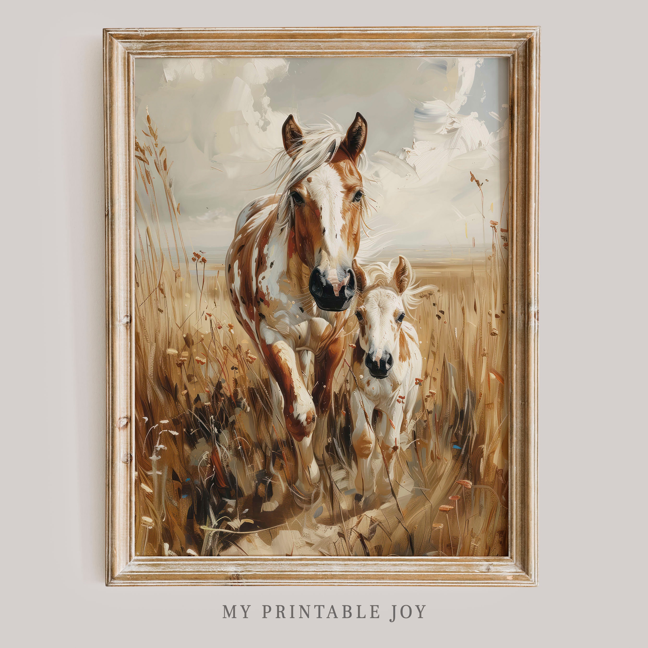 Printable Wildhorses Horse Mother and Faul Painting Cowboy Farmhouse ...