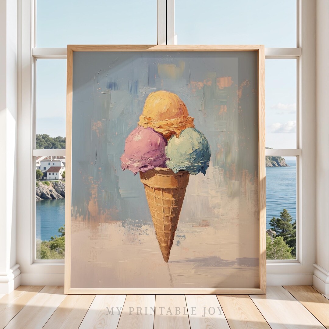 Ice Cream Cone in Pastels - Whimsical Summer Dessert Wall Art Light ...