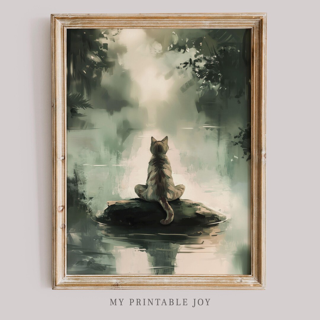 Cat Forest Reflection Wall Art Digital Printable Meditative Nature ...