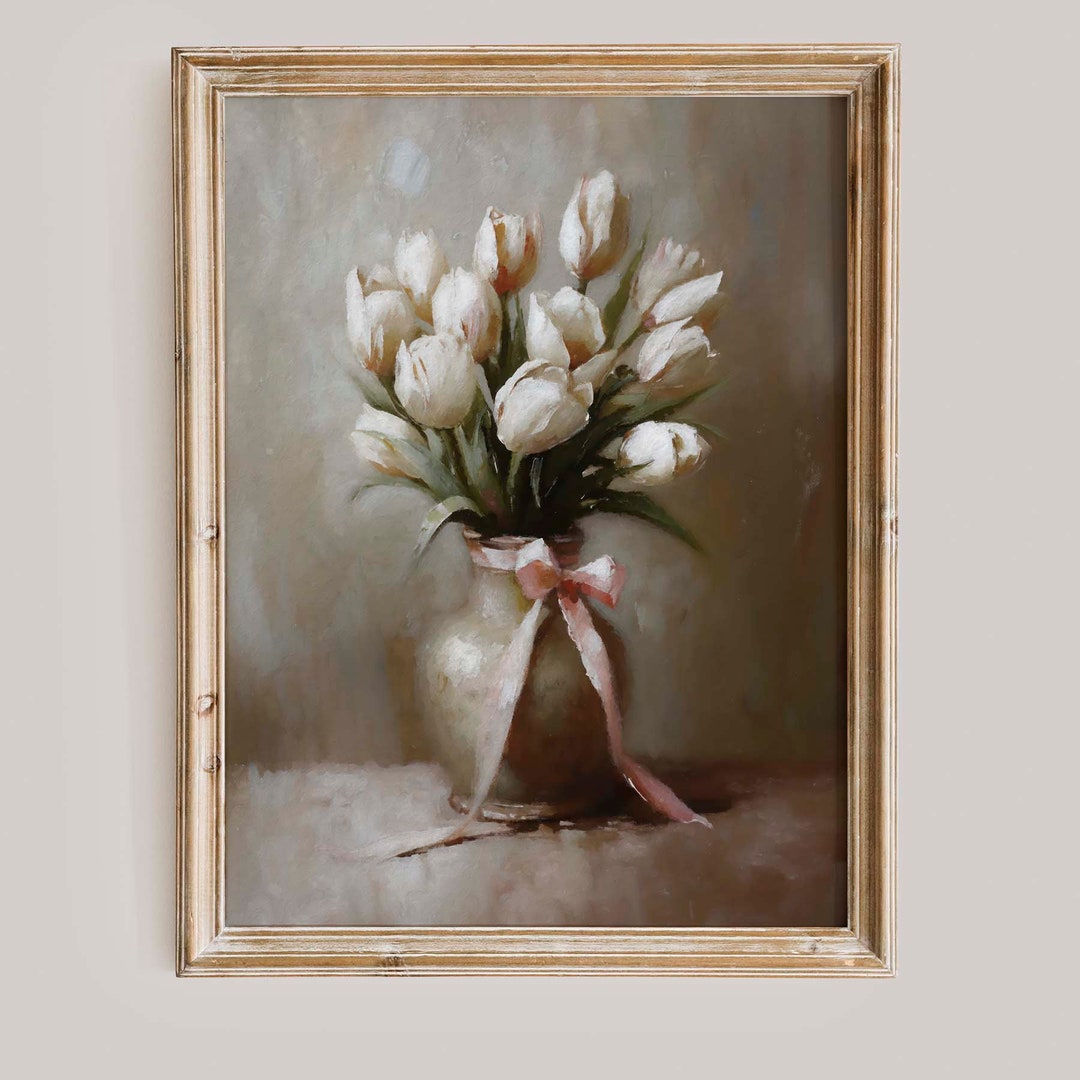 Printable Tulips Bouquet Vase, Flower Vintage Print, Neutral Spring ...