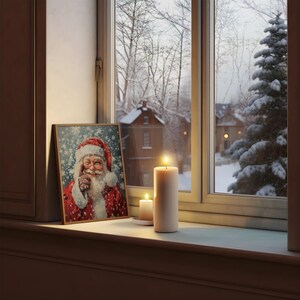 Santa Claus Winking Snowy Christmas Art Festive Holiday Wall Decor ...