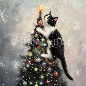 Christmas Cat Wall Art Funny Holiday Decor Digital Download Cute Cat ...