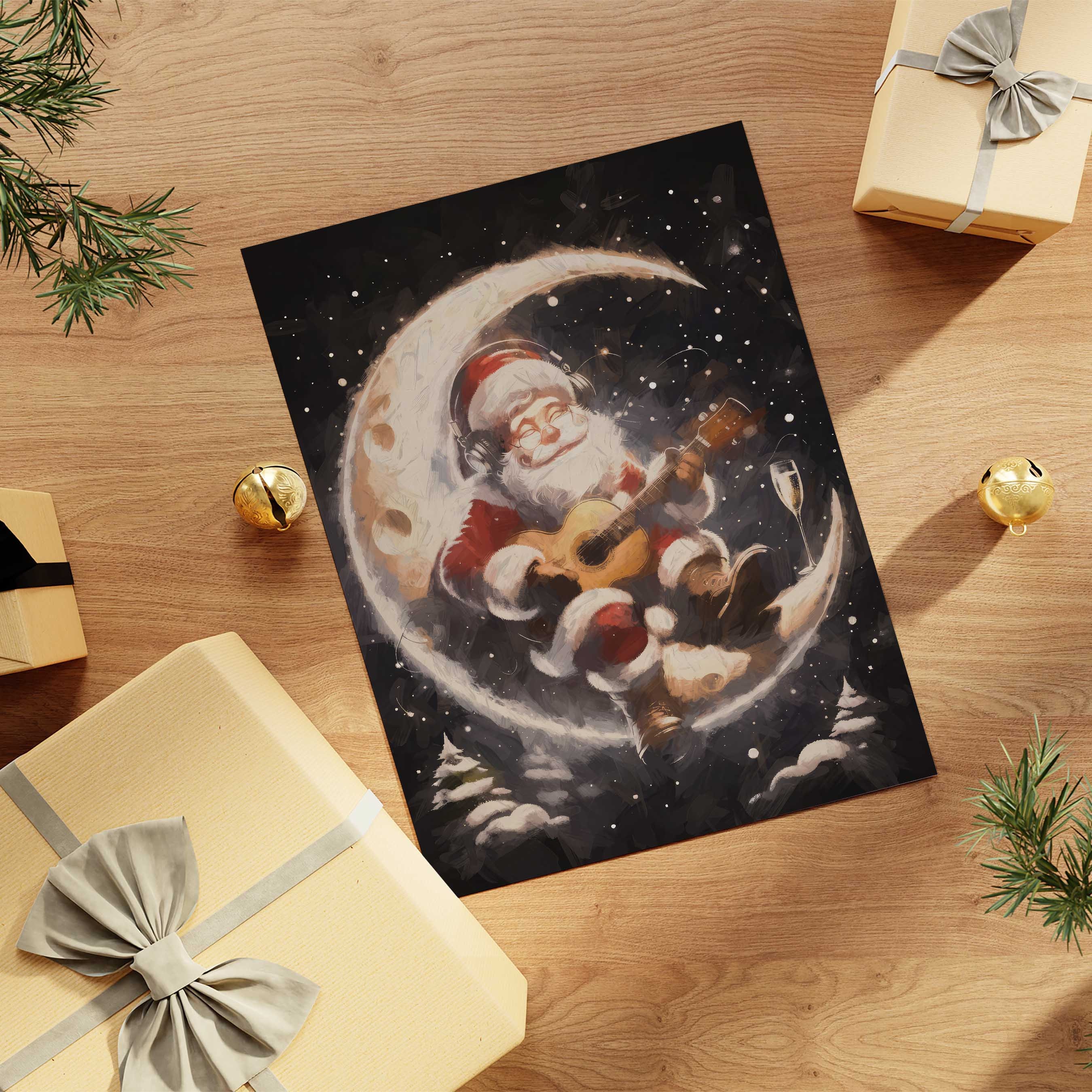 Santa Moon Christmas Vintage Printable Wall Art Nursery - Etsy