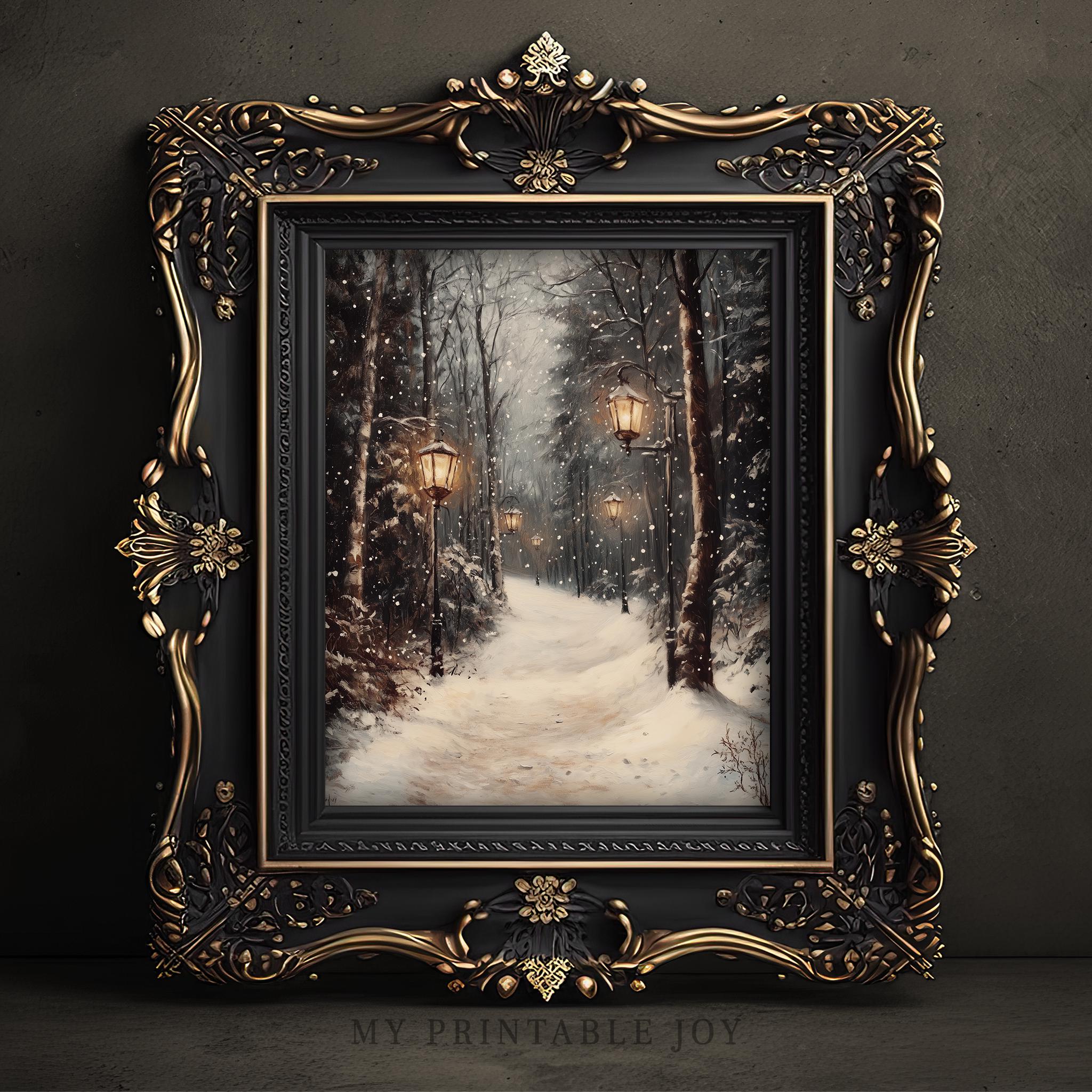 Moody Printable Snow-covered Forest Path Art - Tranquil Vintage Winter ...