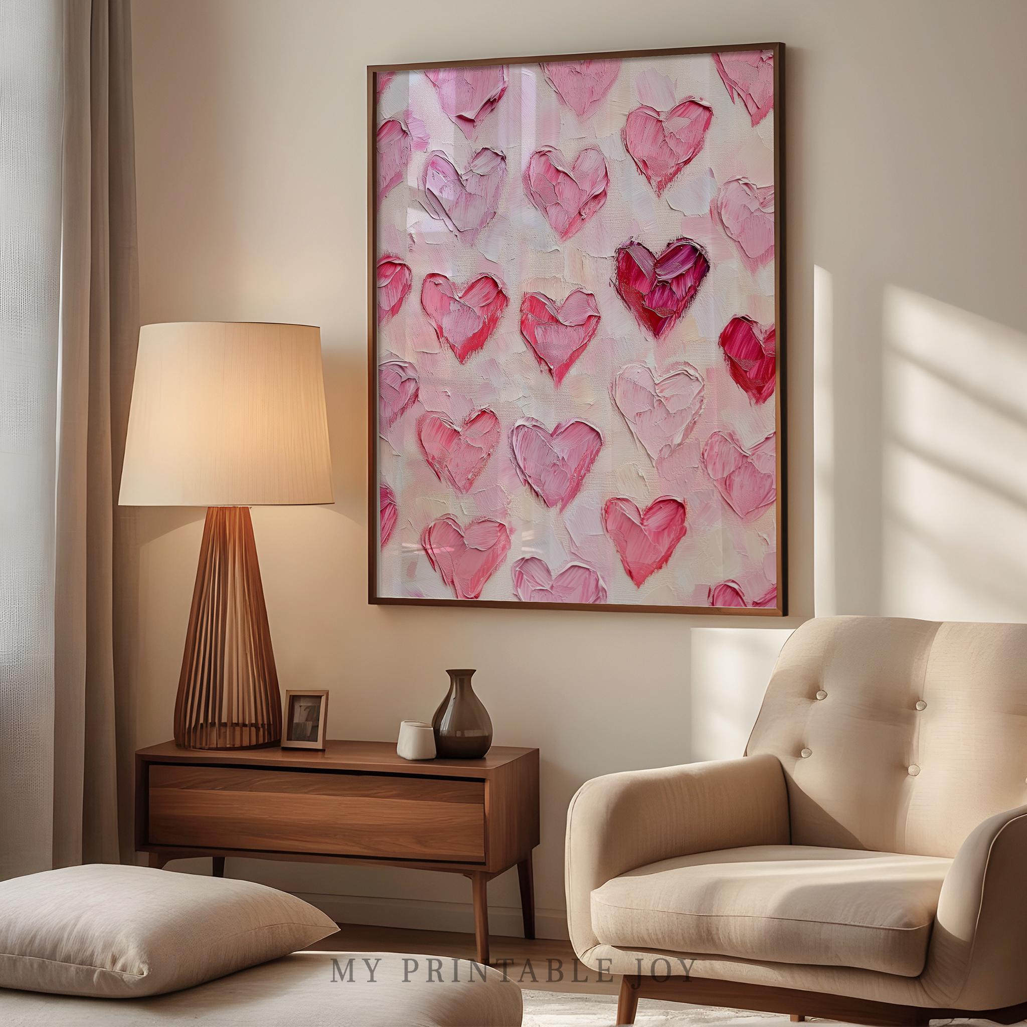 Printable Heart Painting Pattern - Romantic Wall Art, Cute Pink Decor ...