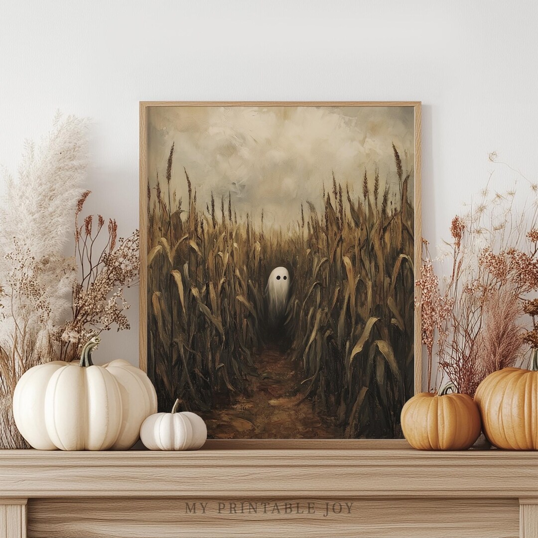 Whimsical Ghost in Autumn Field Print Spooky Halloween Wall Art Rustic ...