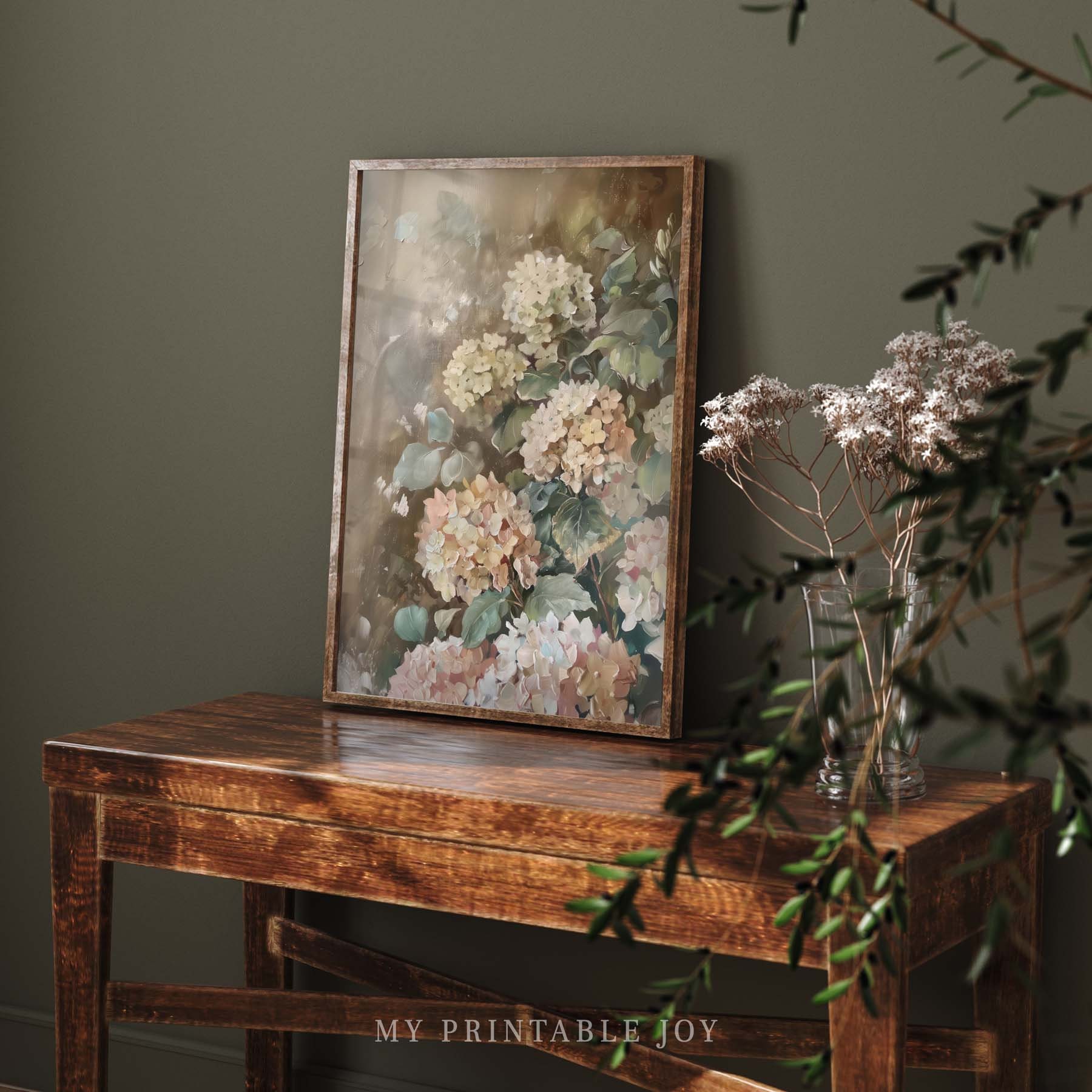 Printable Hydrangea, Spring Flower Print, Rustic Farmhouse, Neutral ...